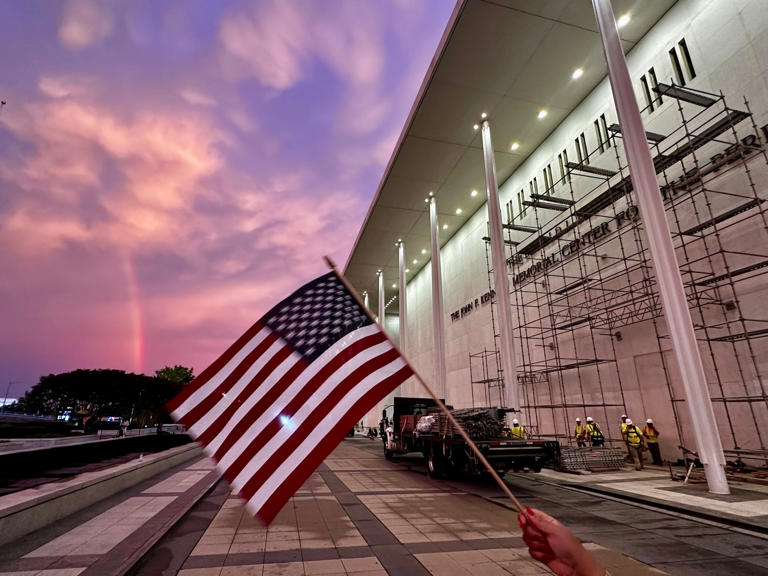 The scene outside the Kennedy Center, as Trump’s name must come down