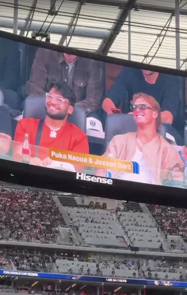 LA Rams star Puka Nacua sips Coca-Cola with Jaxson Dart at Team USA ...