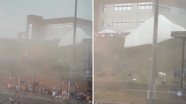 'We went right into survival mode': Wind blasts tents into fans at WVU ...