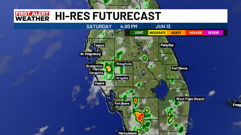 High humidity with mainly inland storms this weekend