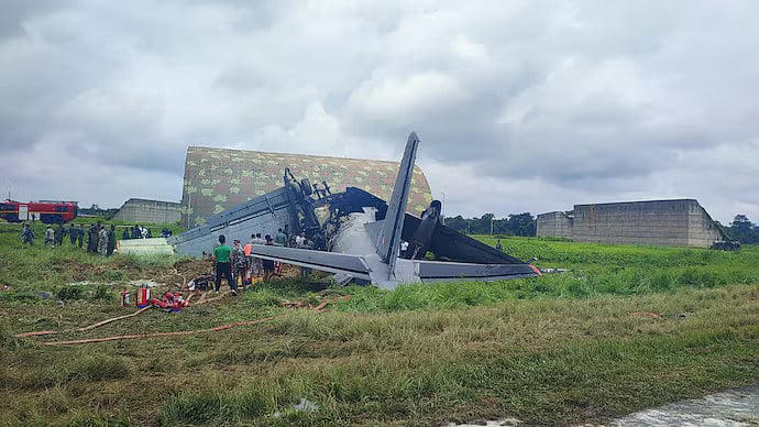 IAF transport aircraft skids off track after landing, catches fire in ...