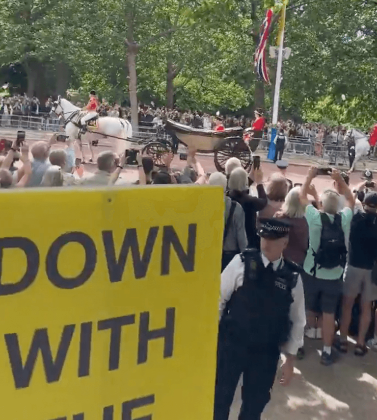 Republic stage anti-monarchy protest using pictures of Andrew during ...