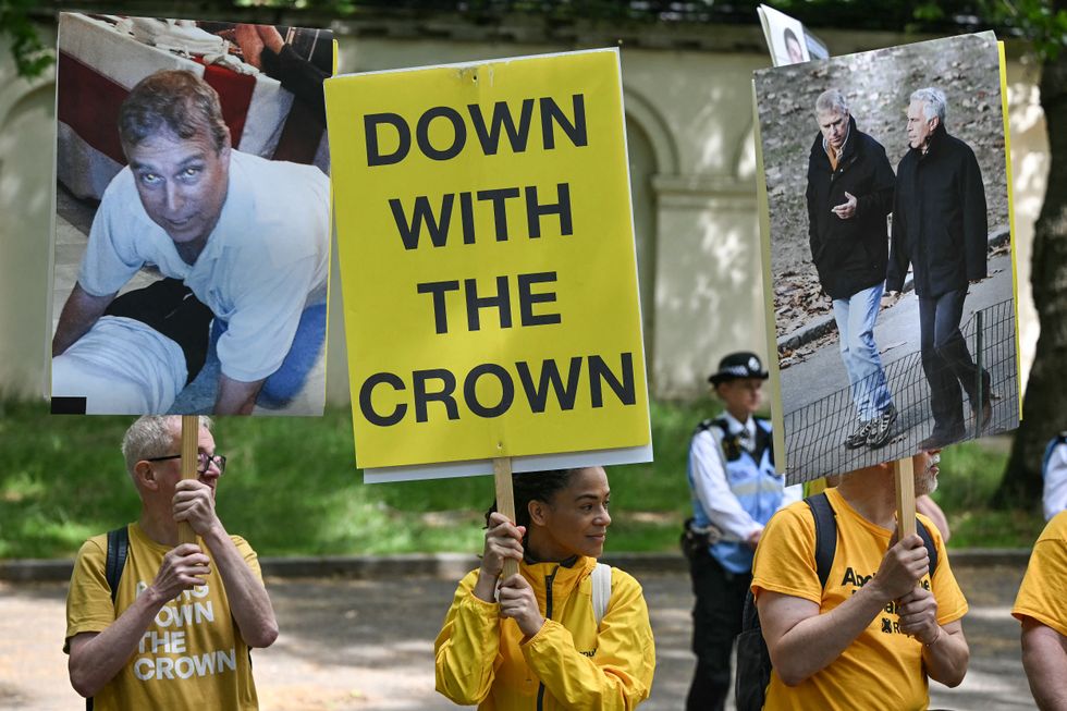Republic stage anti-monarchy protest using pictures of Andrew during ...
