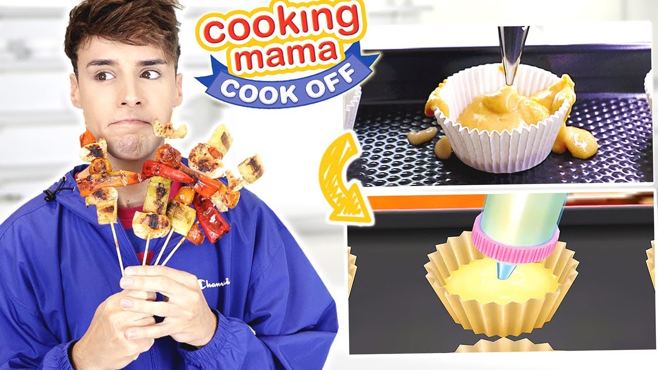 Following real life Cooking Mama recipes to make skewers and cupcakes