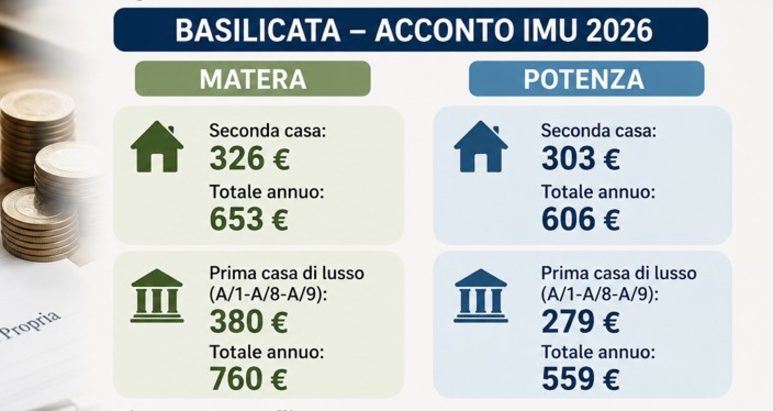 La Uil, a Matera l'Imu 2026 sarà più cara che a Potenza
