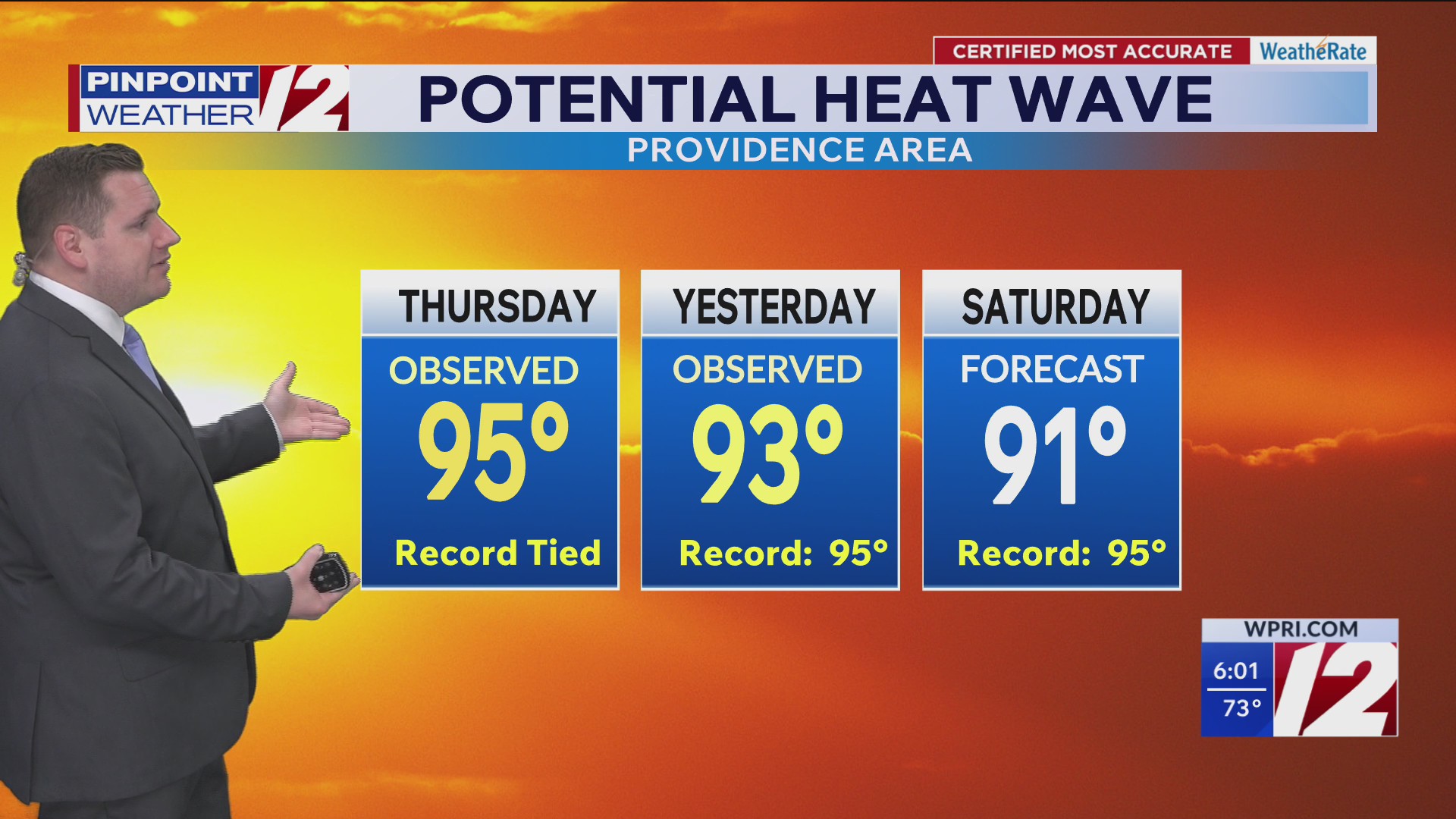 WPRI 12 weather now 6/13/26: Sunny, hot, and less humid today