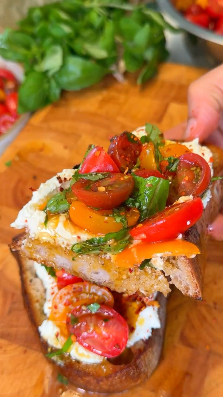 Fresh colorful tomatoes and herb topping for Italian appetizer