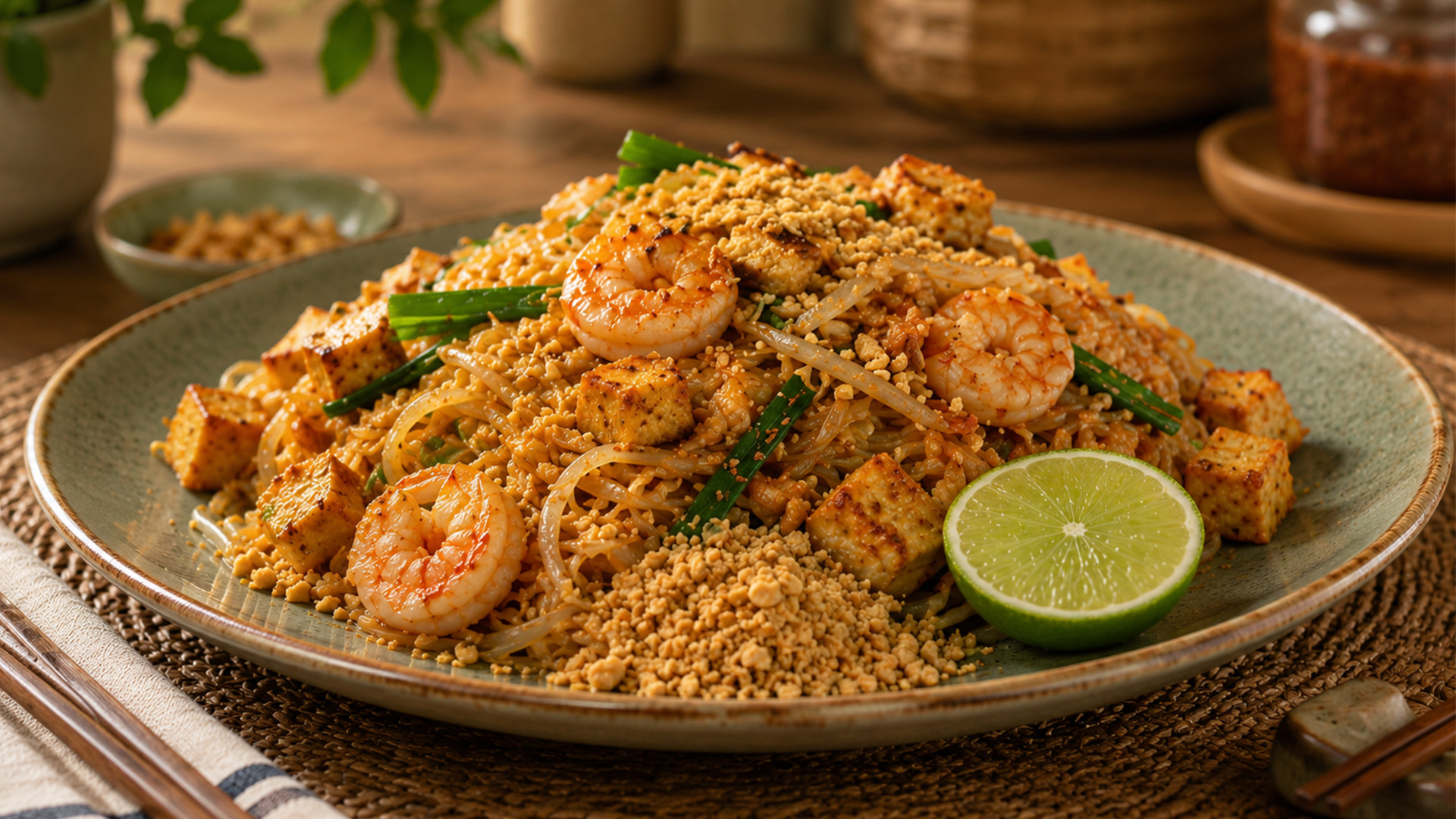 Pad Thai noodles with tamarind sauce and peanuts