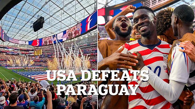 United States fans celebrate as the Team USA beats Paraguay 4-1