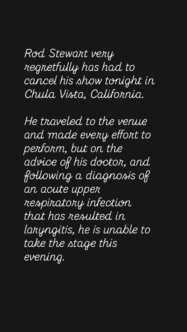 Rod Stewart cancels third concert in weeks as health concerns grow