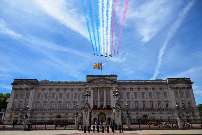 Royal family watches Red Arrows flypast from Buckingham Palace balcony
