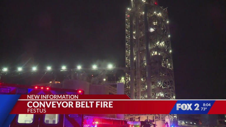Firefighters tackle blaze 200 feet above Festus cement plant