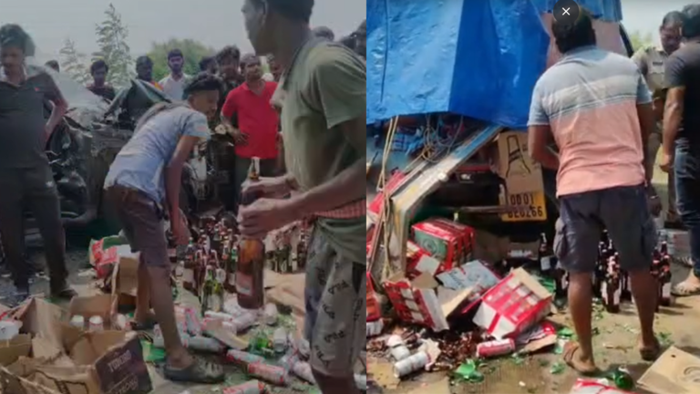 Beer-laden pick-up overturns in Odisha's Balasore, crowd carries away ...