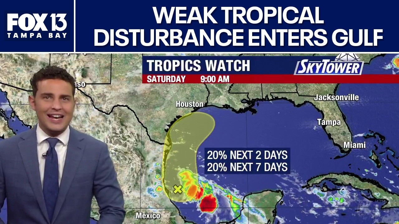 Weak tropical disturbance enters gulf