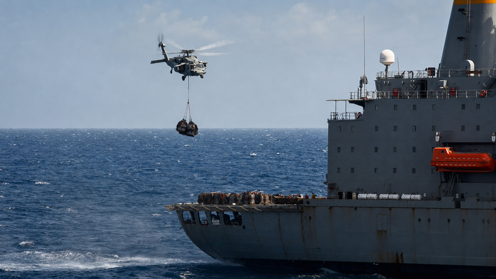 Vertical replenishment brings supplies to USS Nimitz