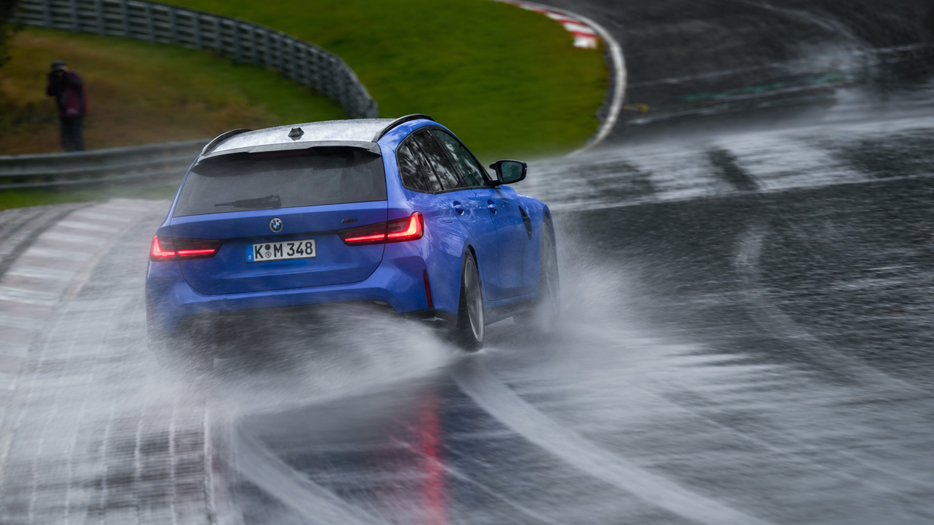 BMW M3 Touring nearly spins during rainy track run