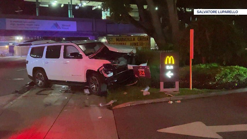 Car wrecked in crash outside Wantagh McDonald's