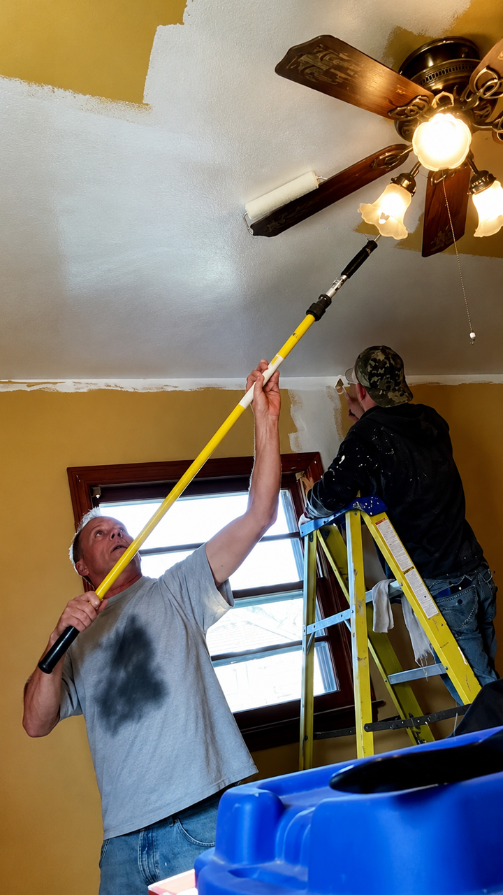 Worker keeps going through an unusual home repair setup