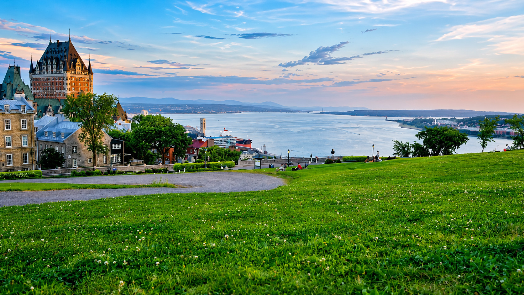 Quebec City’s fortified Old Town glowing above the St. Lawrence River