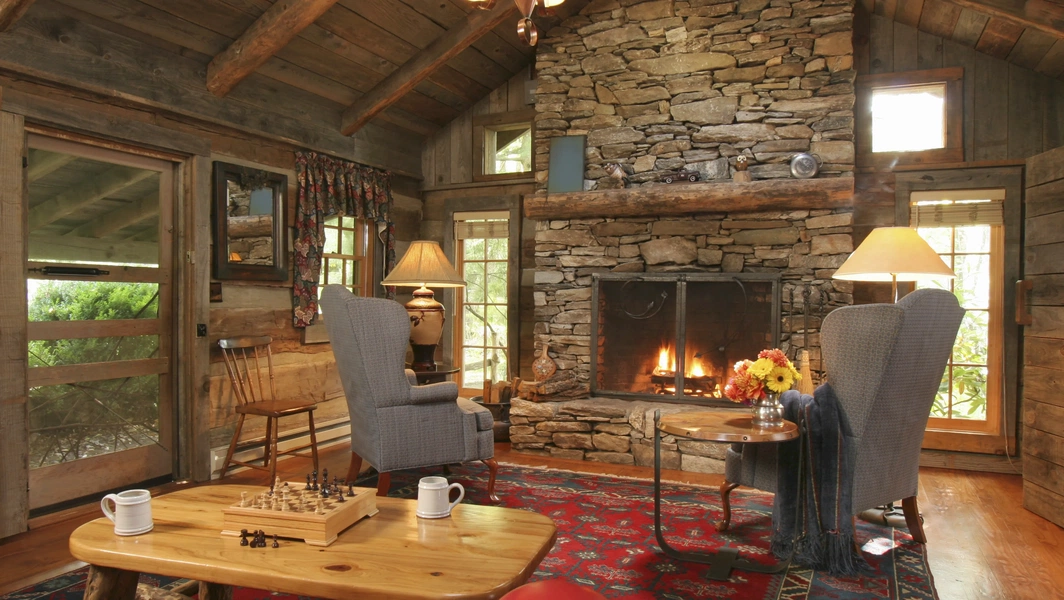 Rustic log cabin estate with expansive amenities