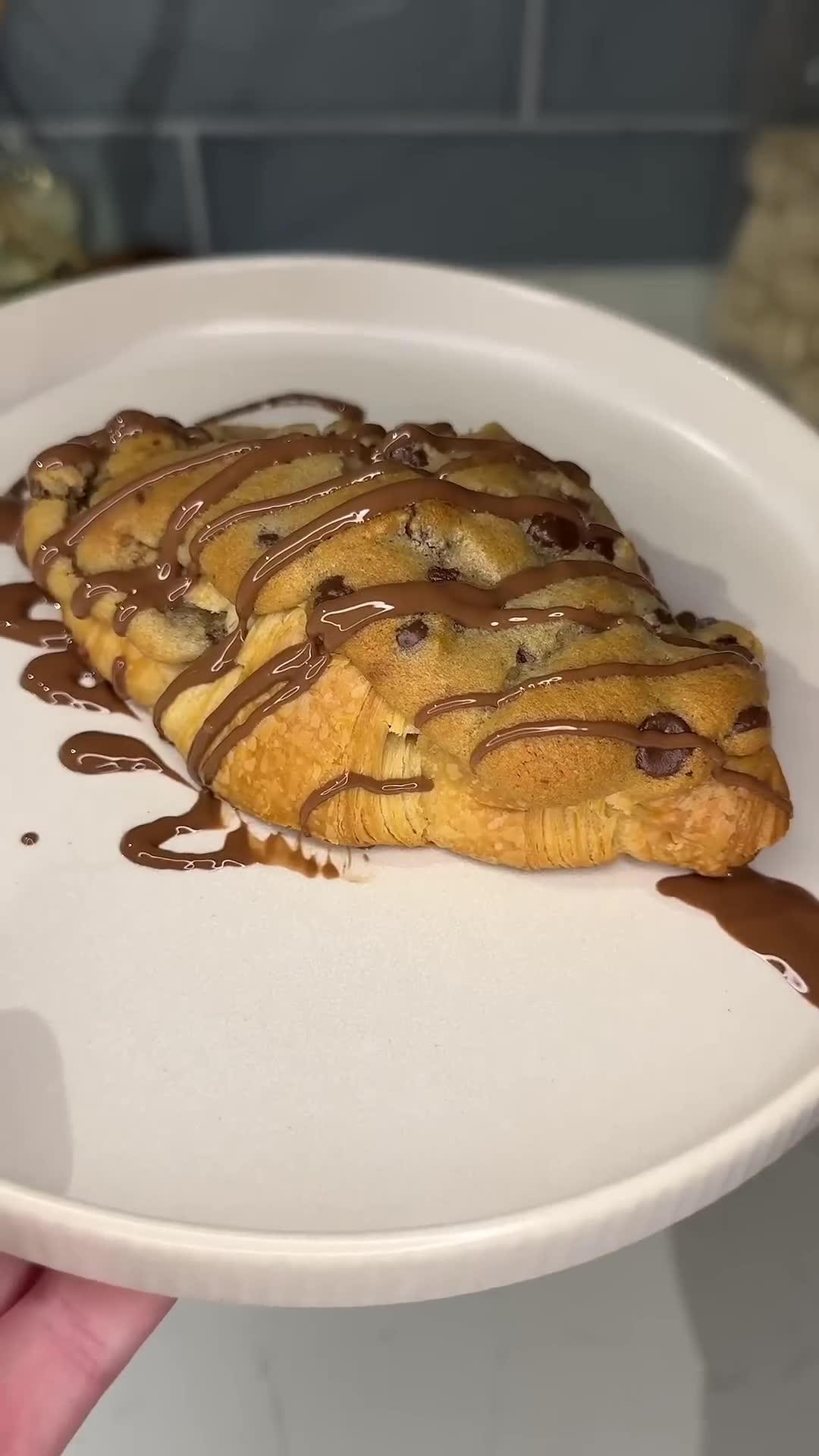 Flaky croissant dough baked into a chocolate chip cookie hybrid