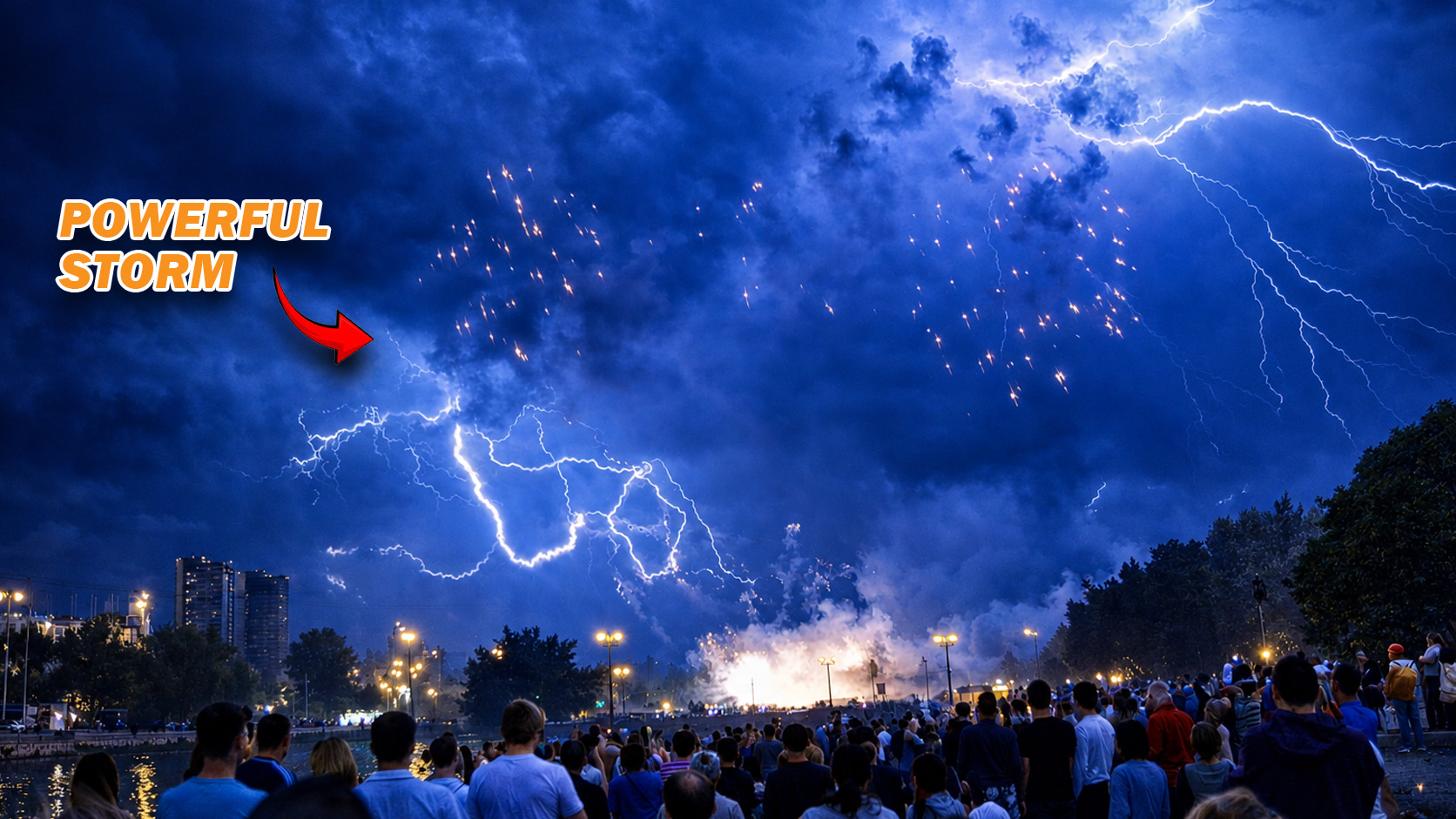 Powerful wind and lightning storm caught on camera