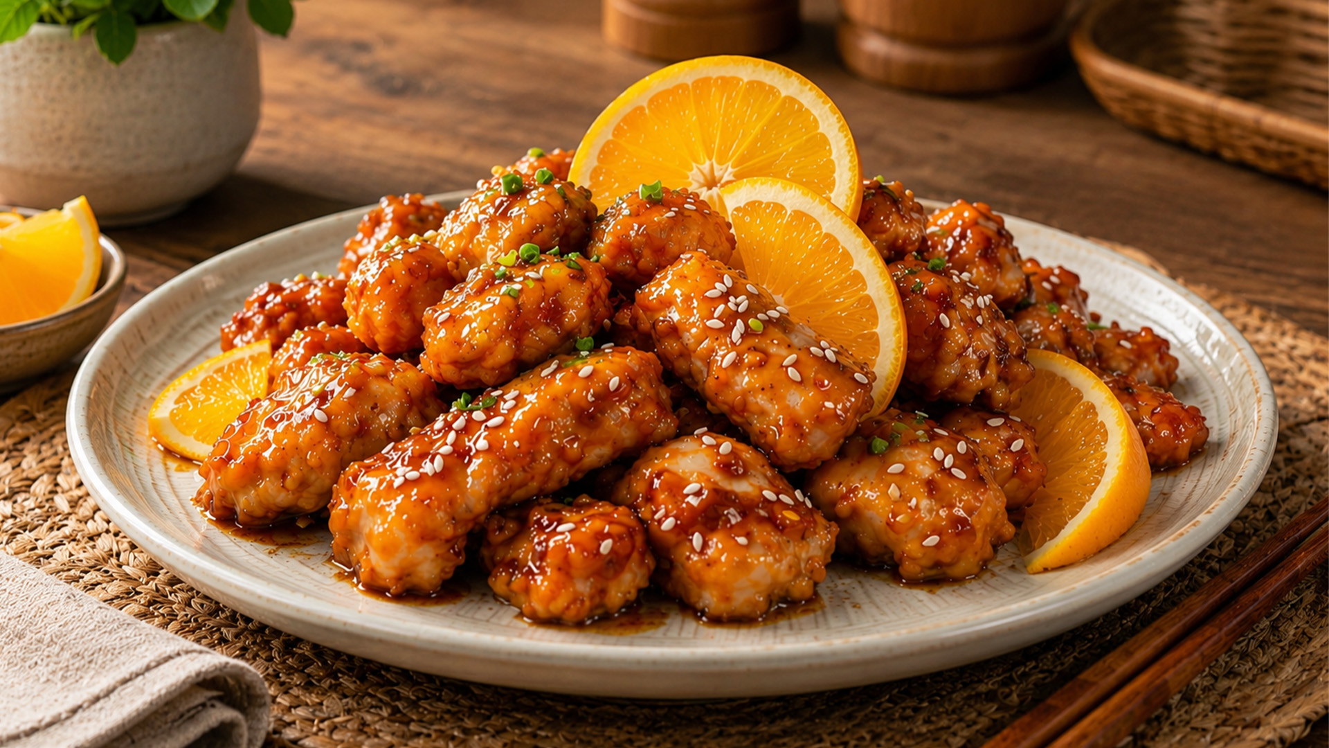 Crispy orange chicken with sweet citrus sauce