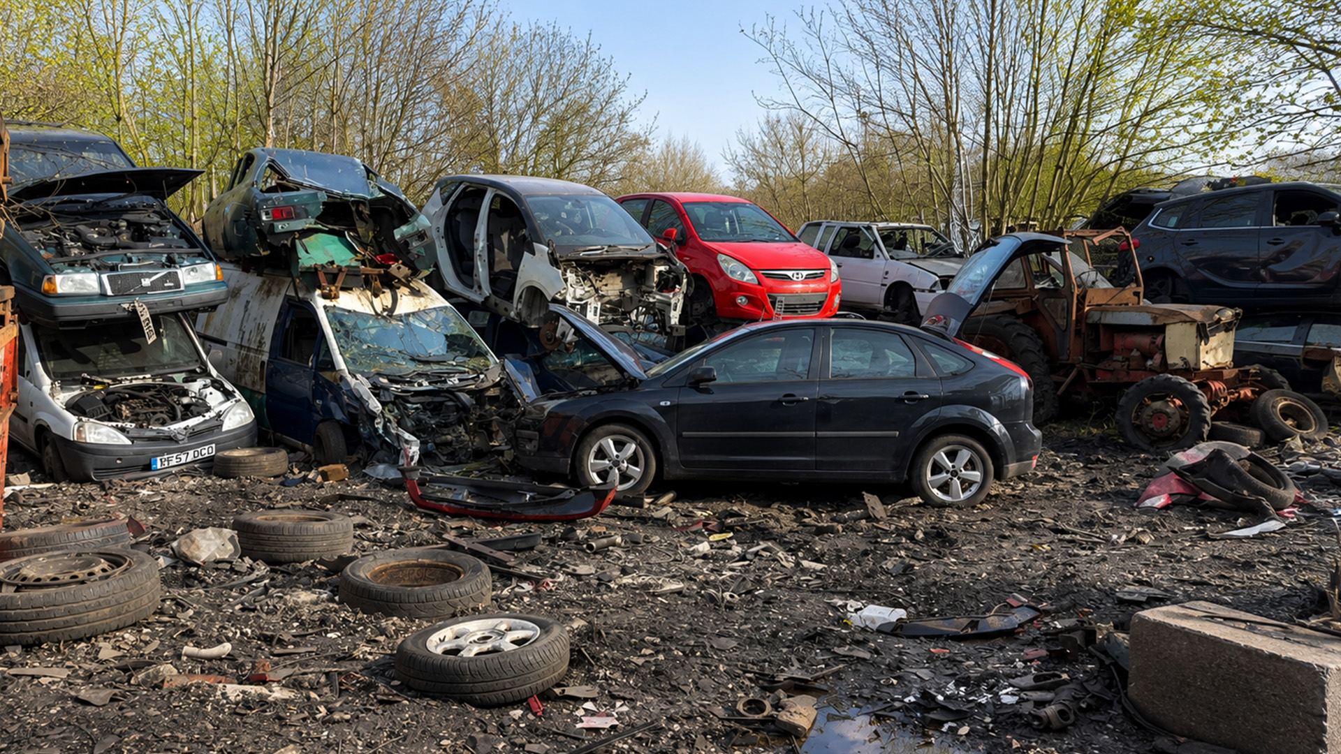 Rows of classic cars remain at this long running scrap yard