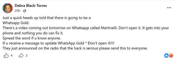 'WhatsApp Gold' is real scam, but 'Martinelli' video allegedly ...