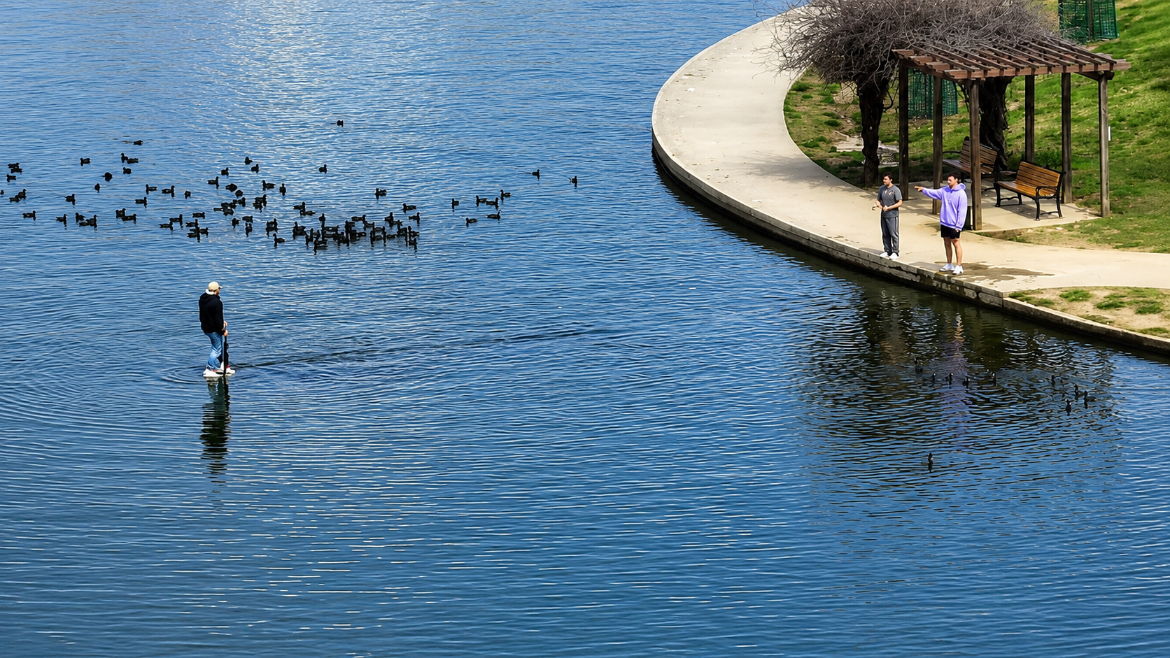 Nobody expected to see this at the park - a man walking on water