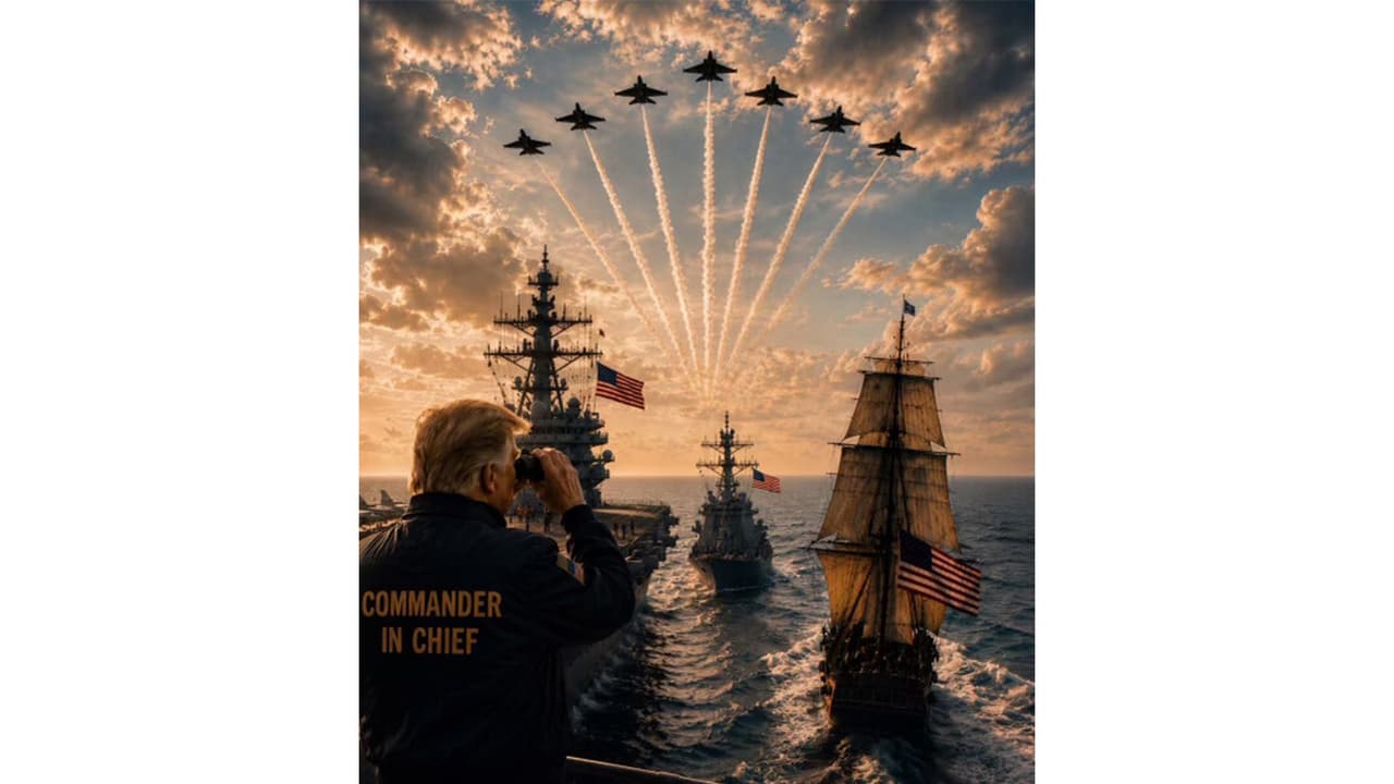 Trump posts AI self-portrait with warships, jets on Truth Social