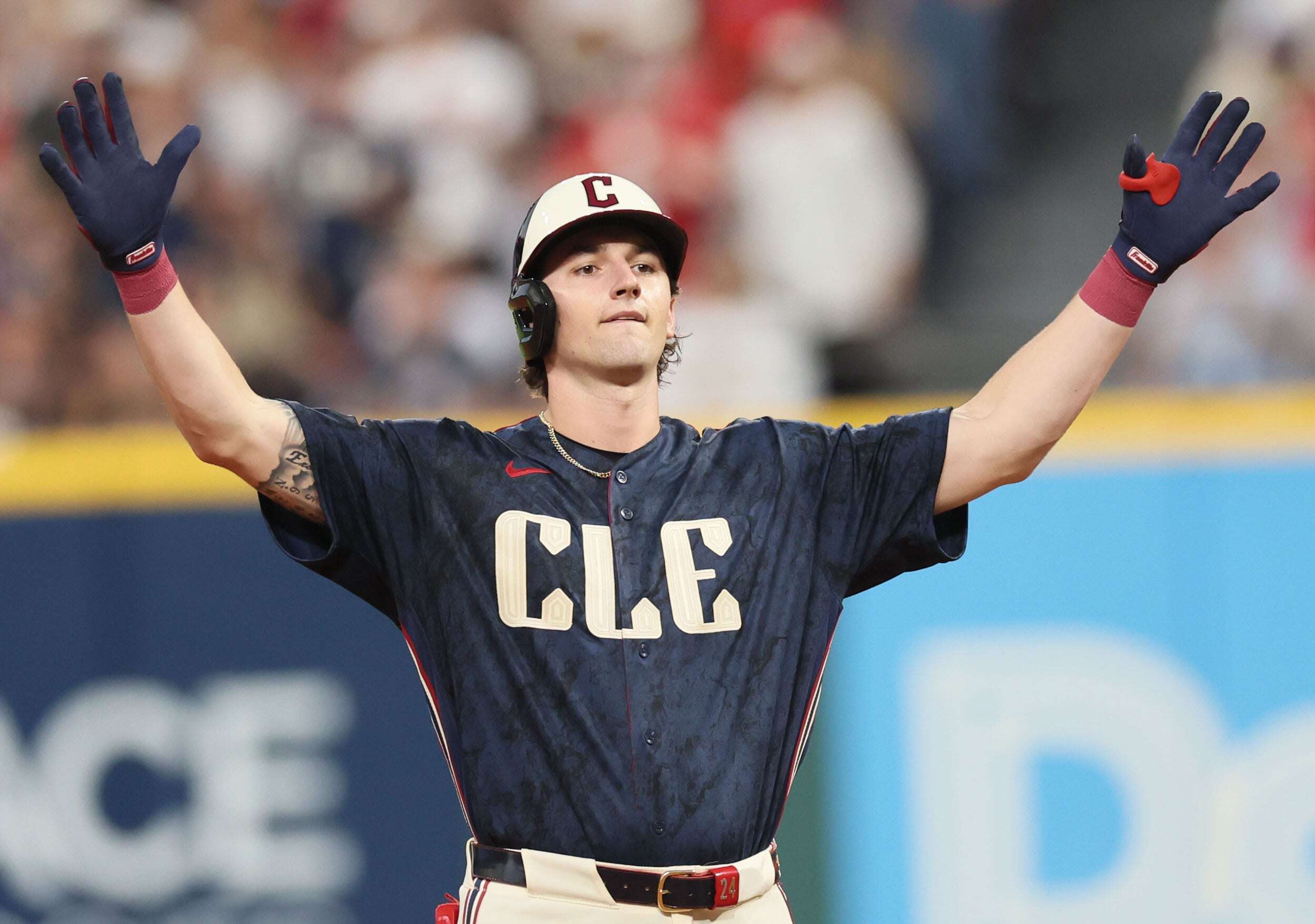 Guardians outfielders Chase DeLauter, Angel Martinez leave Saturday’s ...