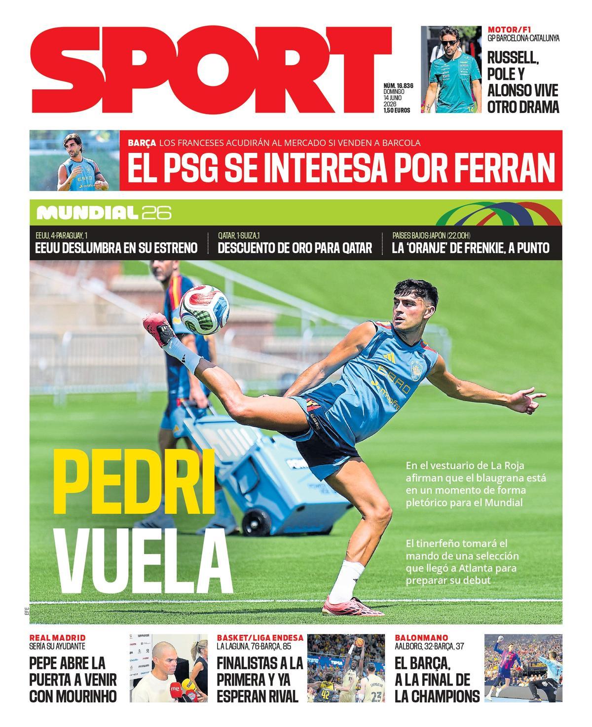 La portada de SPORT de hoy domingo, 14 de junio de 2026