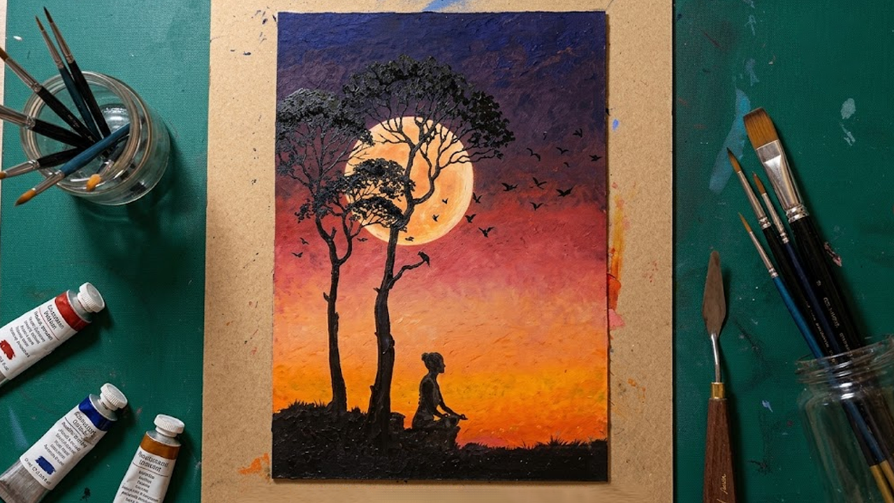 Atmospheric meditation oil painting with soft shadows and light balance