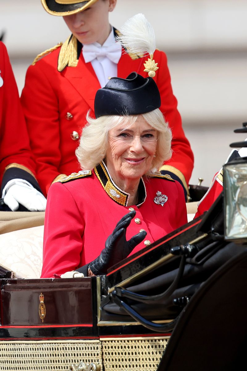 King Charles and Queen Camilla coordinate in bold red alongside Kate ...