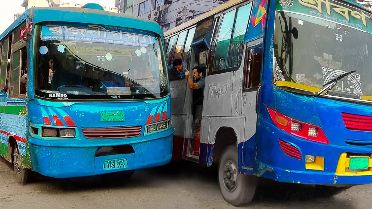 Extreme bus driving on worst streets of Bangladesh