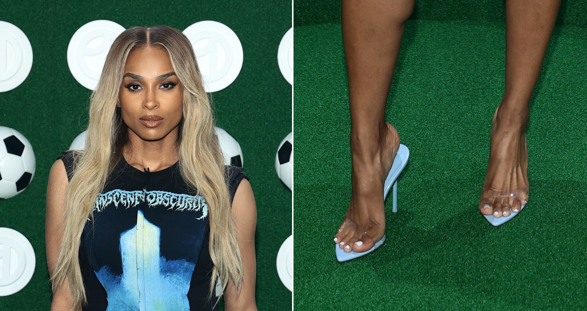 Ciara puts an icy blue twist on the clear shoe trend in New York City
