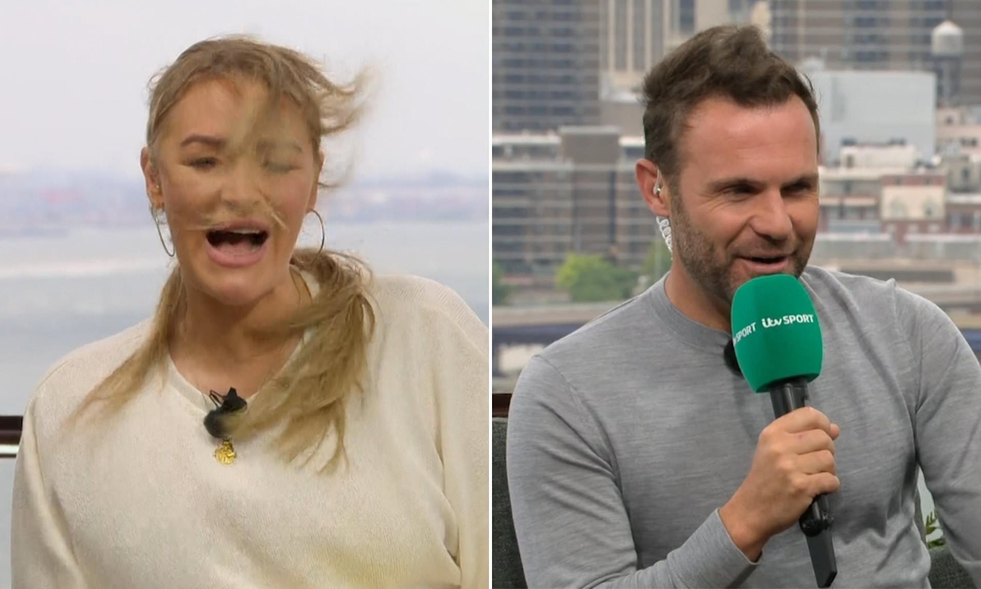 'It's a bit windy, isn't it, Laura Woods?' Hefty gusts strike ITV's ...