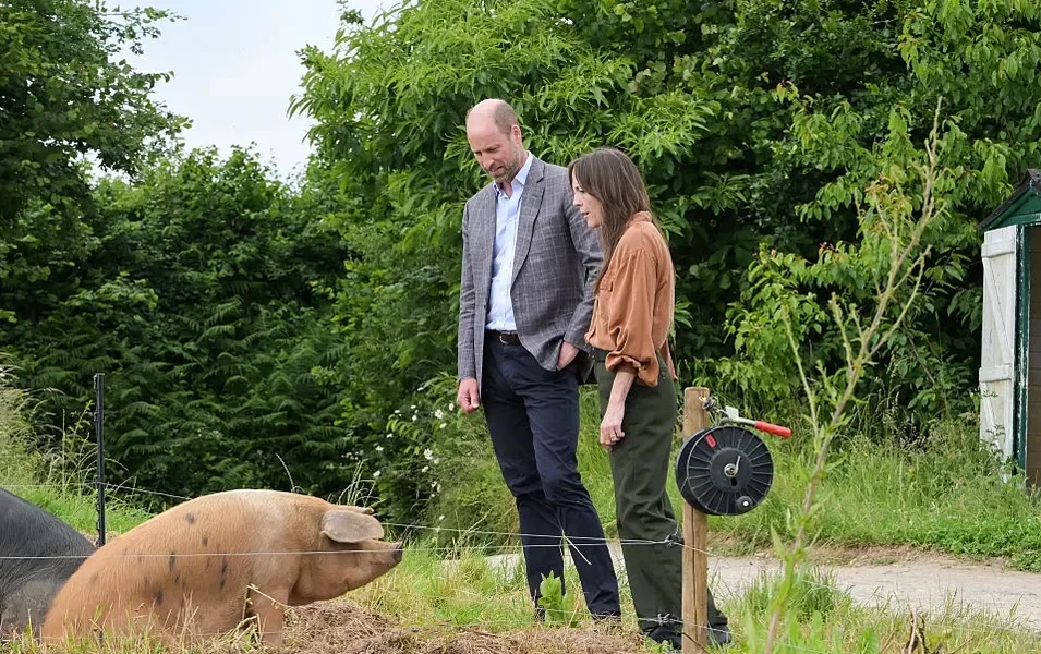 Prince William meets pig named Ginger Spice in Devon