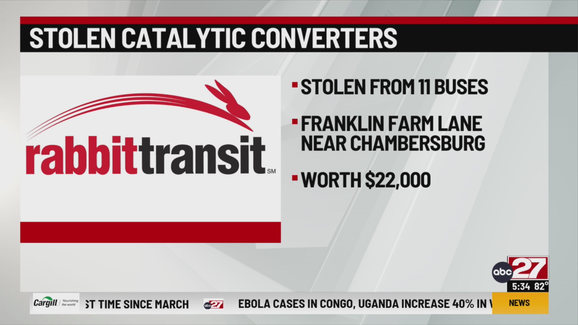 Thieves steal 11 catalytic converters from rabbittransit buses