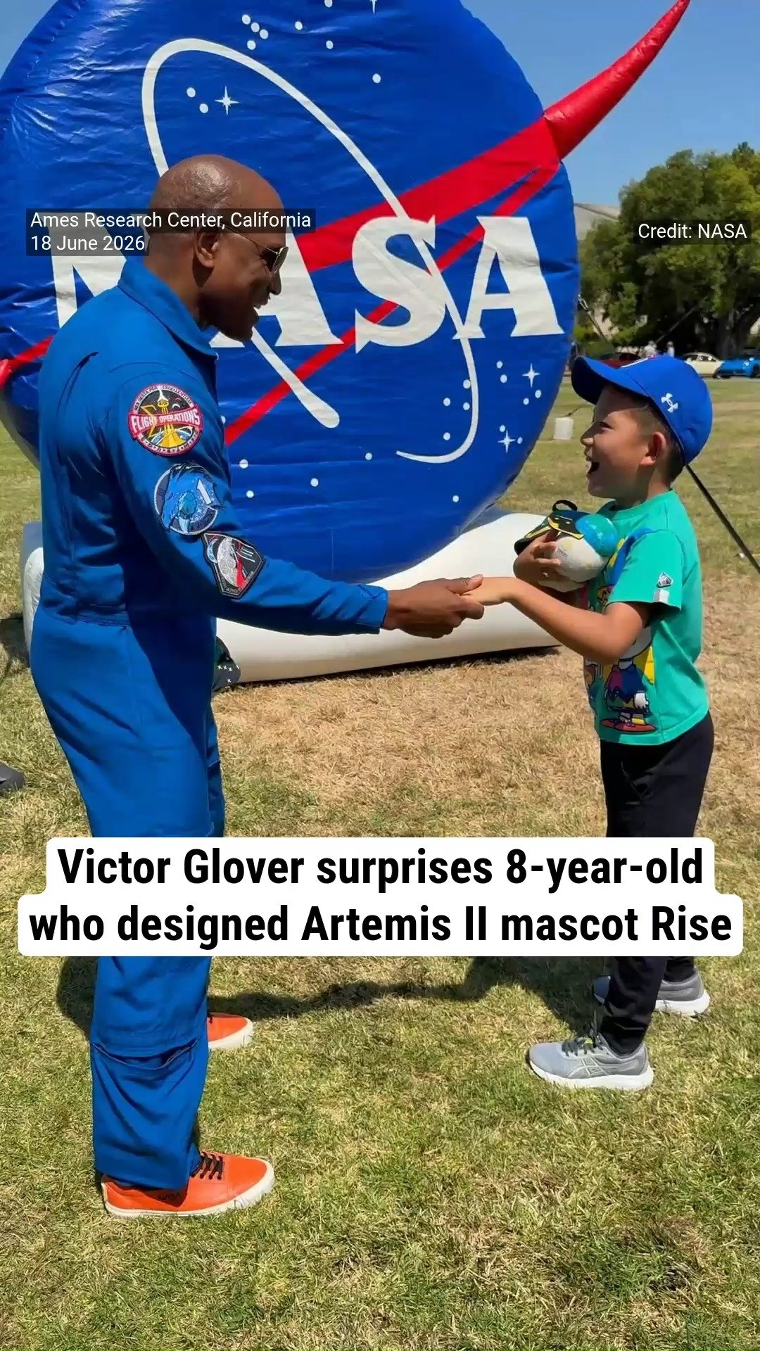 Victor Glover surprises 8-year-old who designed Artemis II mascot Rise