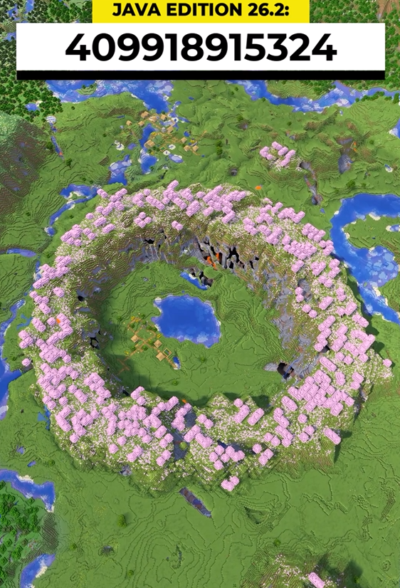 Minecraft cherry grove circle seed with village and lake spawn location
