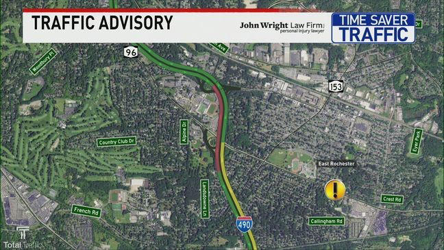 Large tree falls across I-490 eastbound in Pittsford, blocking both lanes