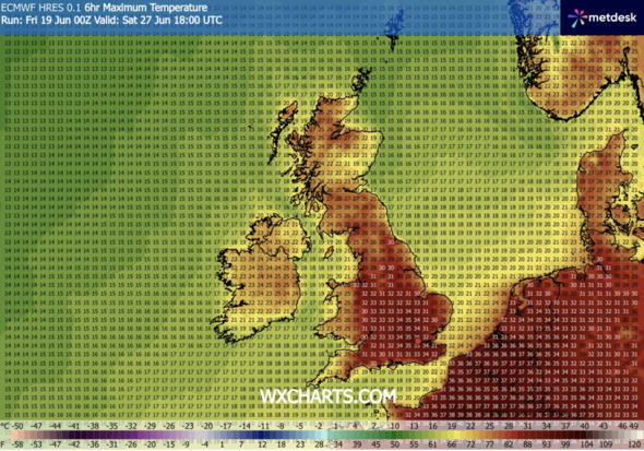 UK weather maps turn volcanic red in 35C heatwave - the 22 counties ...