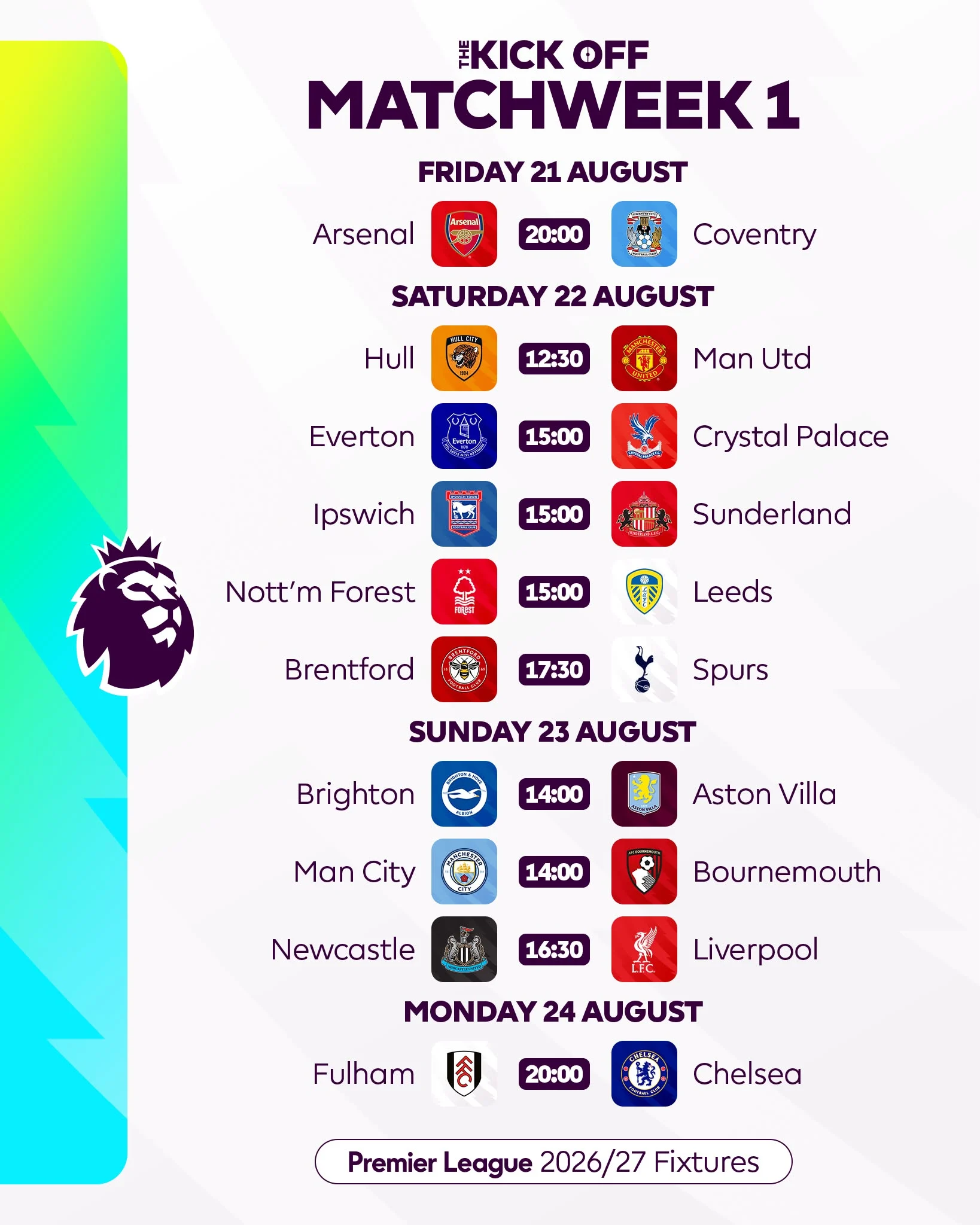 Full fixture: Eyes on August 21 as Premier League releases 2026/27 ...