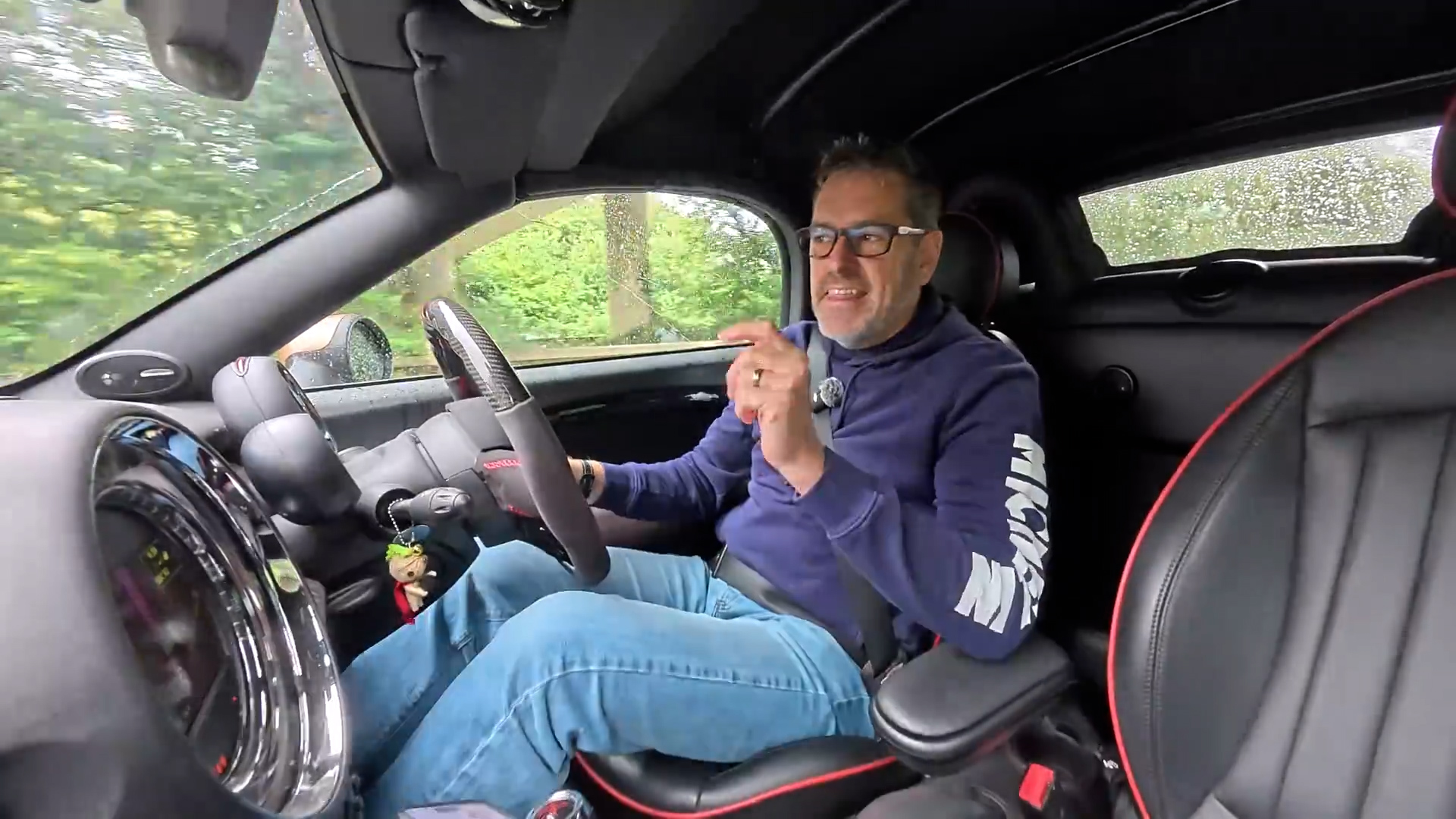 Driving the Mini Roadster in the rain to Jeremy Clarkson's farm