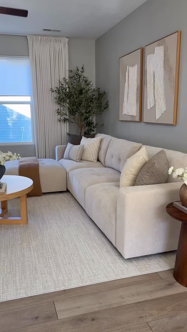 Modern low profile cozy couch living room setup