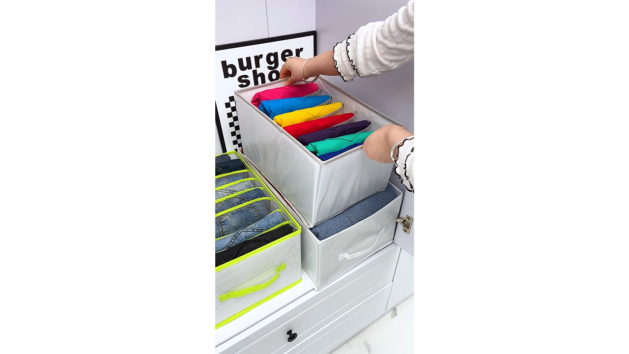 Using multi grid pants organizer for clothing storage resulting in tidy ...