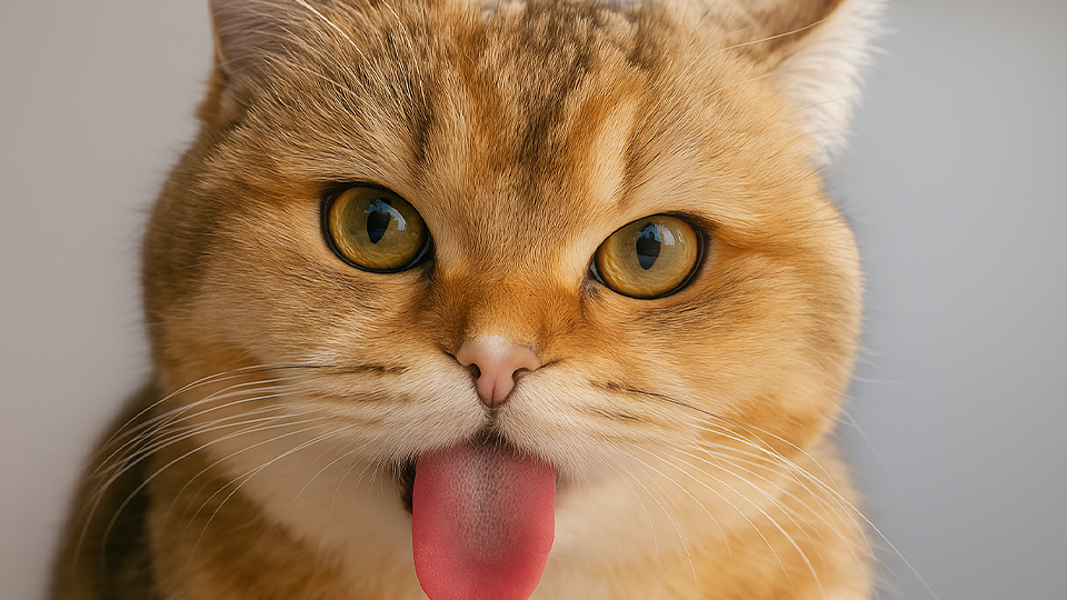 Close-up van een kat met de tong uit