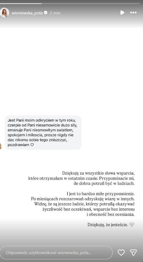 Pola Wiśniewska podziękowała za wsparcie. "Po miesiącach rozczarowań ...